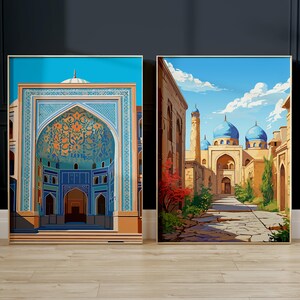 Samarkand and Bukhara - Uzbekistan Travel Poster - SET OF 2 - Digital ...