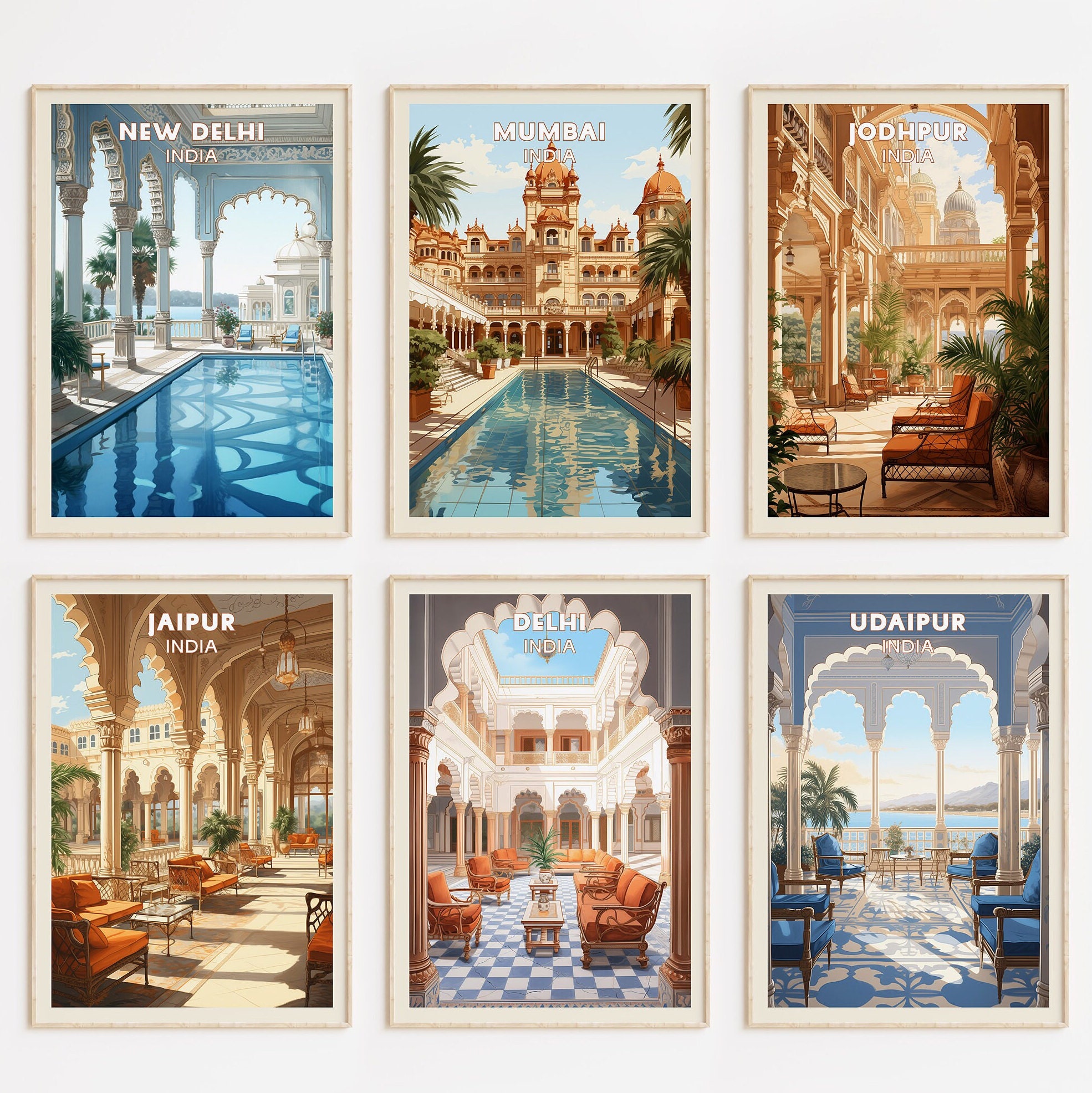Majestic Palaces of India, India Travel Poster Set - SET OF 6 - Dehli ...