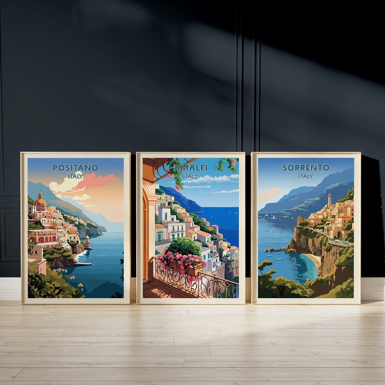 Positano, Sorrento and the Amalfi Coast - Italy Travel Poster - SET OF ...