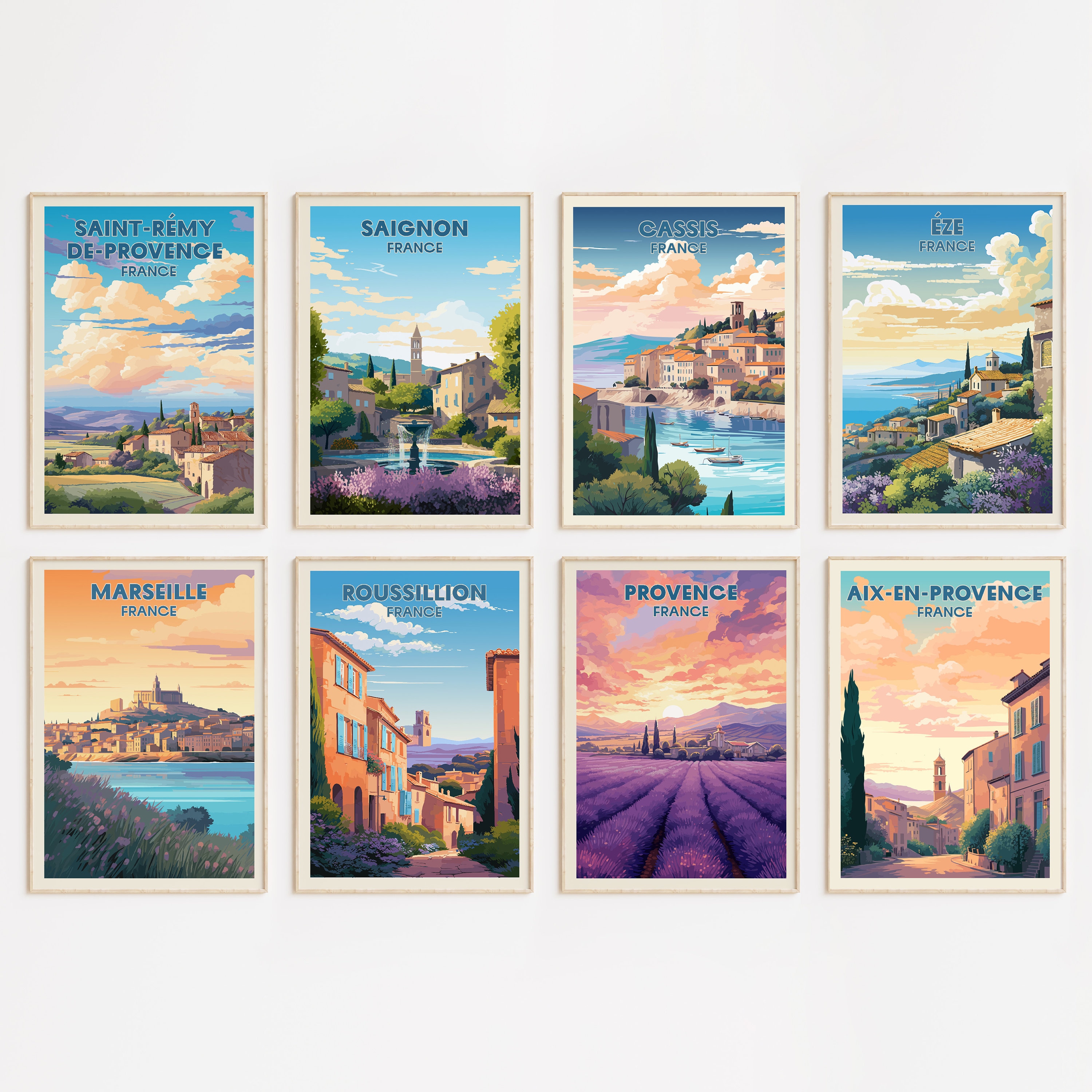 Provence - SET OF 8 - Aix-en-provence, Avignon, Cassis, Eze, Marseille ...