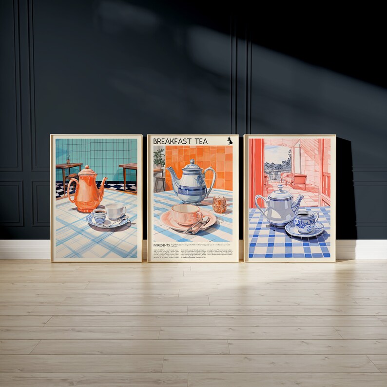 Breakfast Tea Poster - SET OF 3 - Tea Poster, Kitchen Wall Art, Retro ...