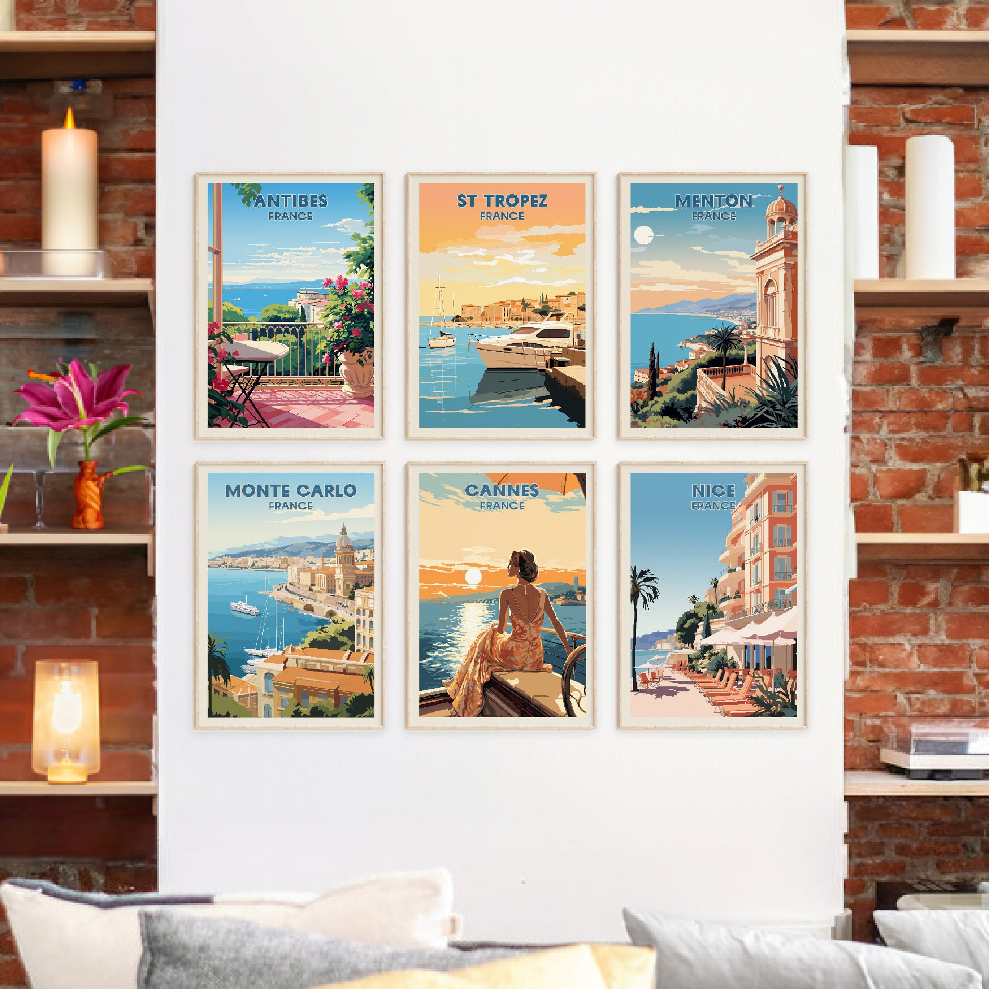 French Riviera Travel Poster Set SET OF 6 Antibes, Cannes, Menton ...