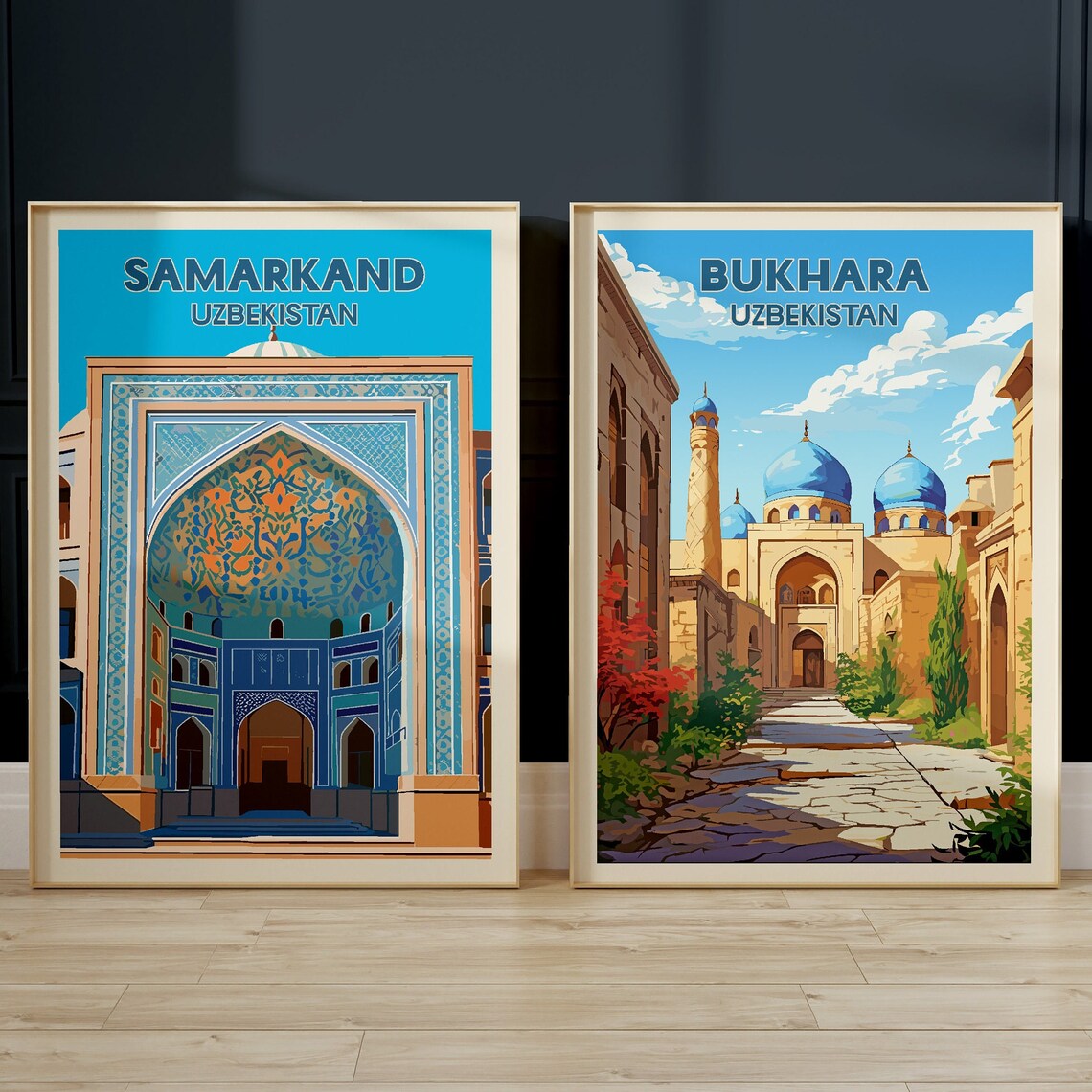 Samarkand and Bukhara - Uzbekistan Travel Poster - SET OF 2 - Digital ...