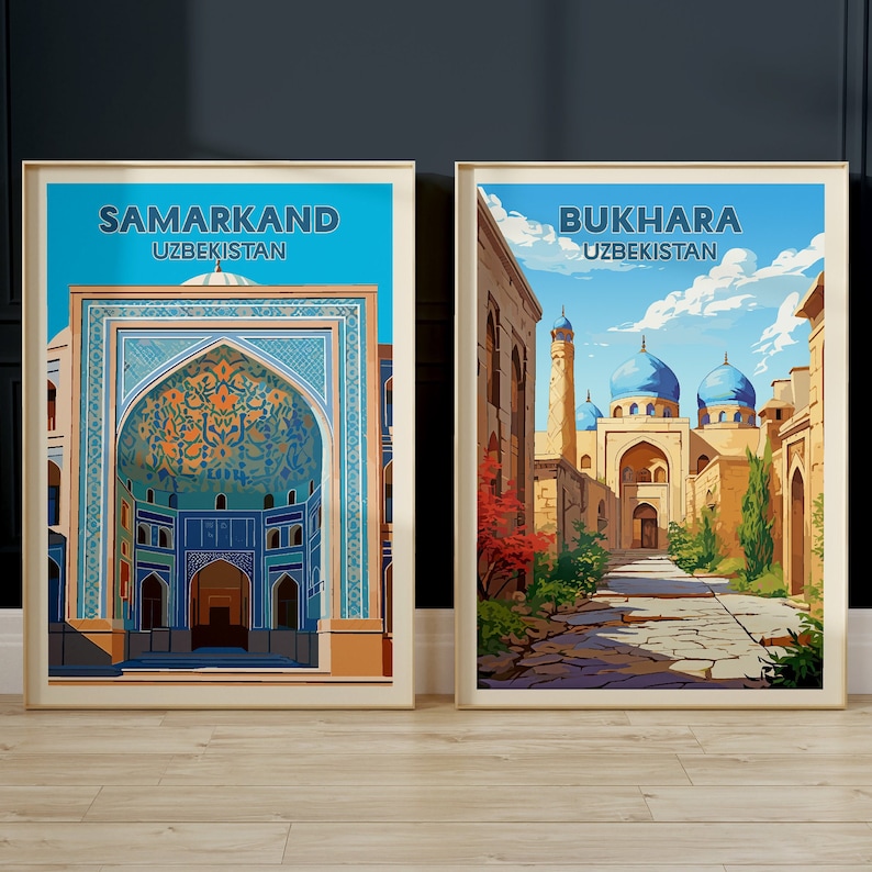 Samarkand and Bukhara - Uzbekistan Travel Poster - SET OF 2 - Digital Download - Etsy