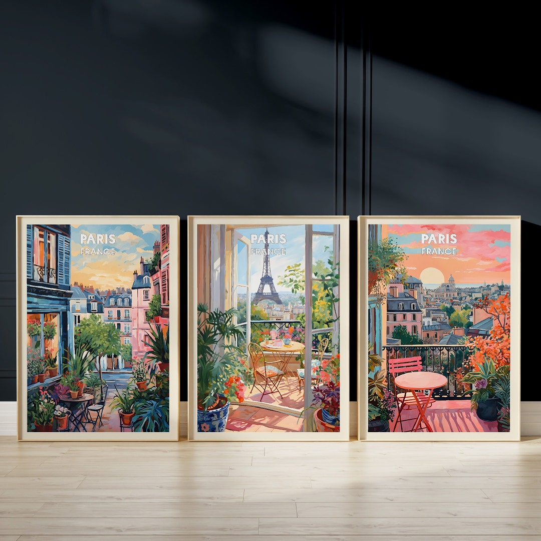Paris, France - Painted Travel Posters - Set of 3 - Etsy