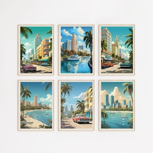 Miami, Florida, USA Travel Poster Set - SET OF 6 - Etsy