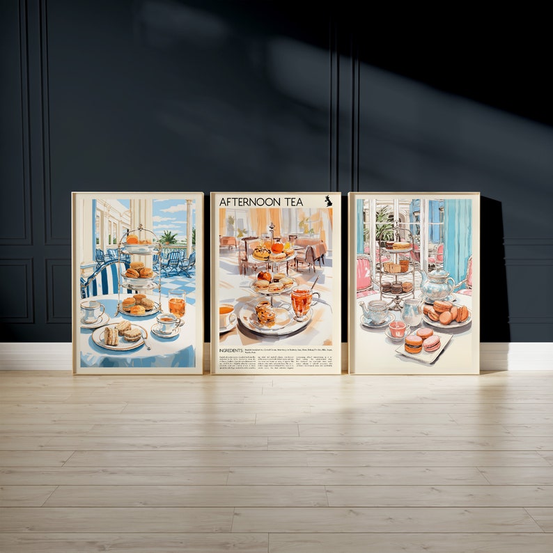 Afternoon Tea Poster - SET OF 3 - British Tea and Scones Poster ...