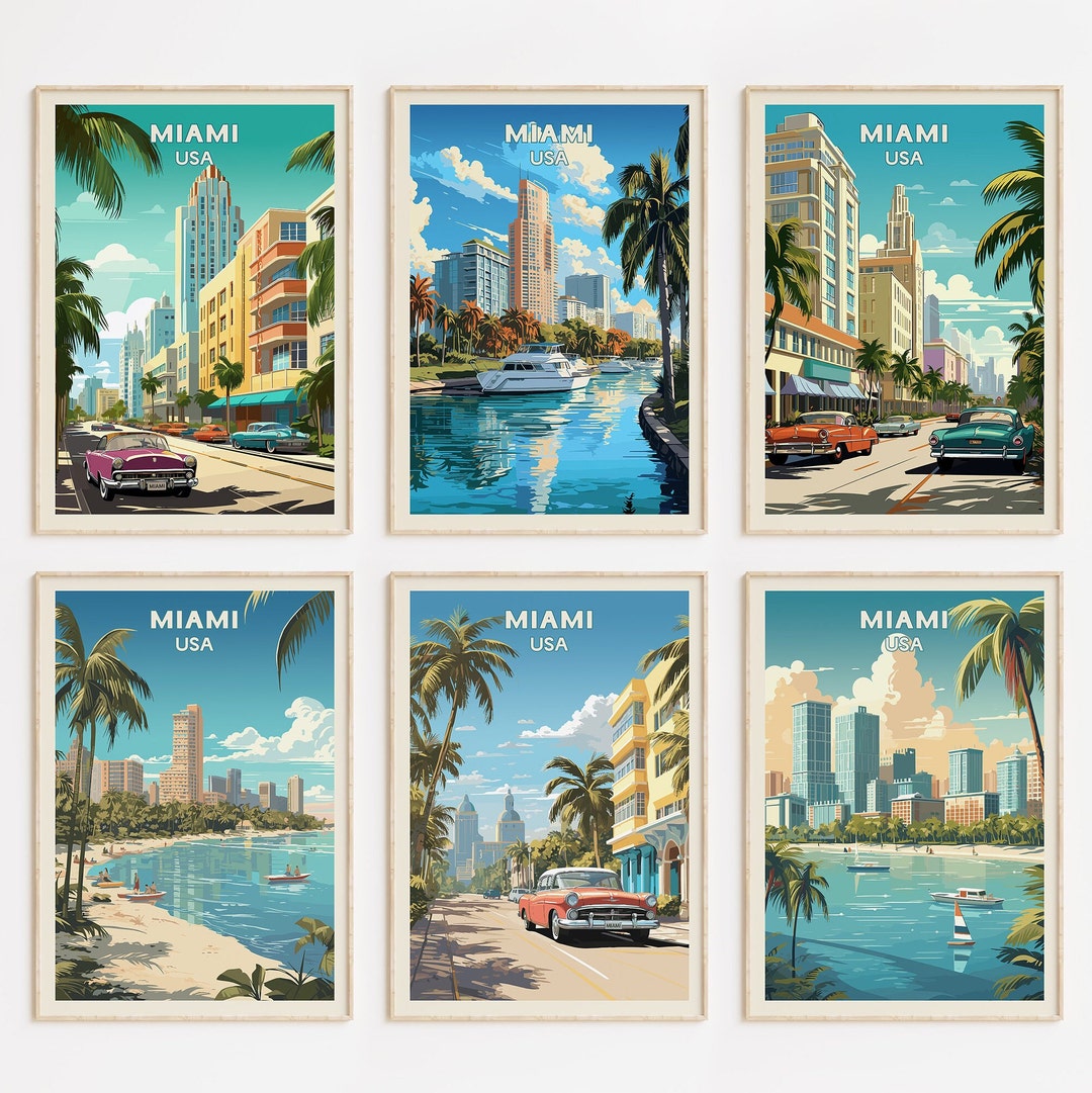 Miami, Florida, USA Travel Poster Set - SET OF 6 - Etsy