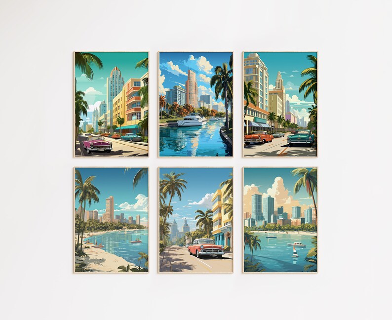Miami, Florida, USA Travel Poster Set - SET OF 6 - Etsy
