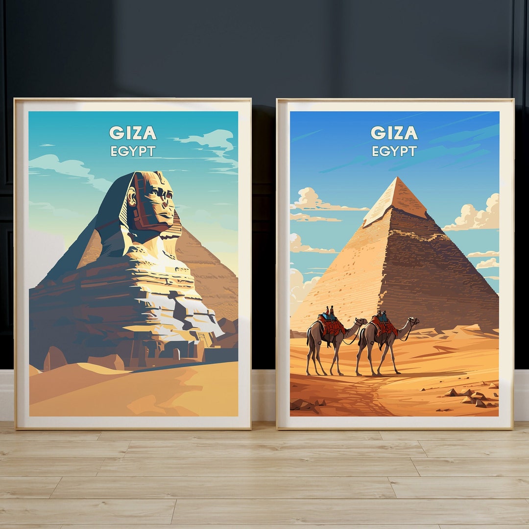 The Pyramids of Egypt, Giza, Egypt - Egypt Travel Poster - SET OF 2 ...