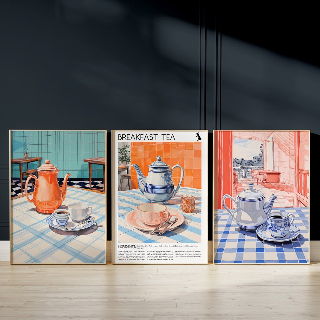 Breakfast Tea Poster - SET OF 3 - Tea Poster, Kitchen Wall Art, Retro ...