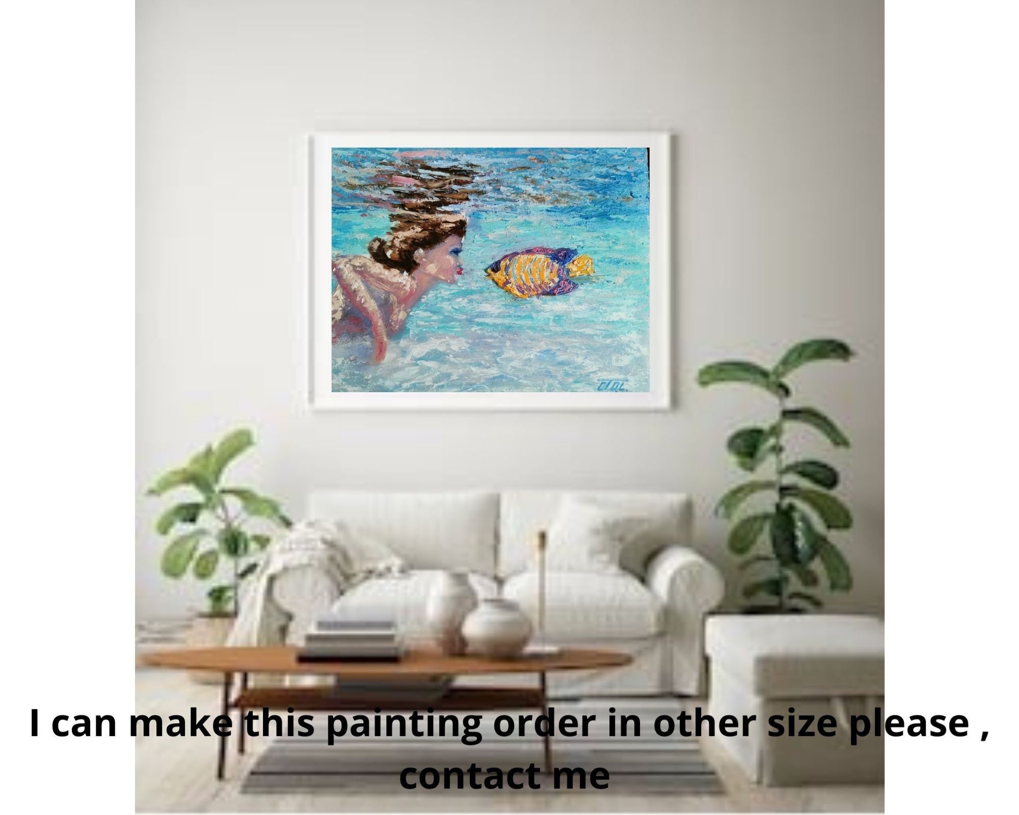 Underwater Girl Print Fish Original Art Tropical Poster Hawaii Beach ...