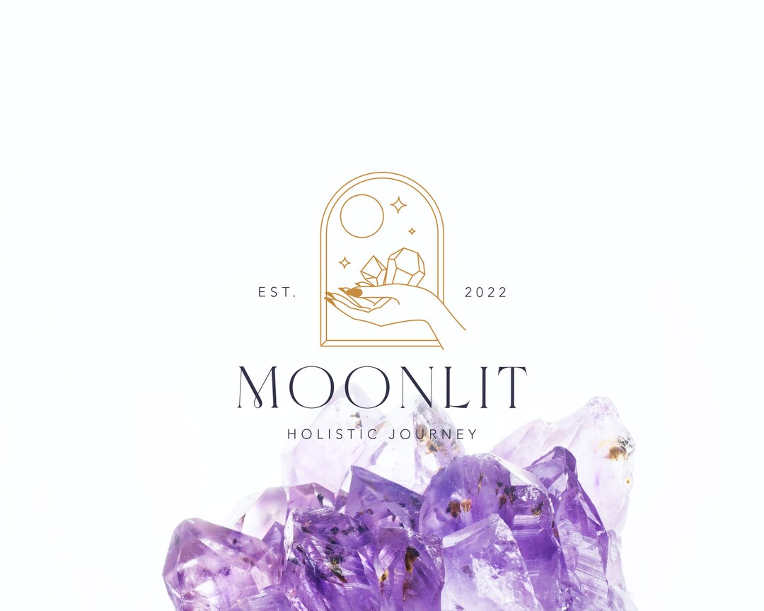 Hand-drawn Celestial Crystal Logo Moon, Stars Window Spiritual Business ...