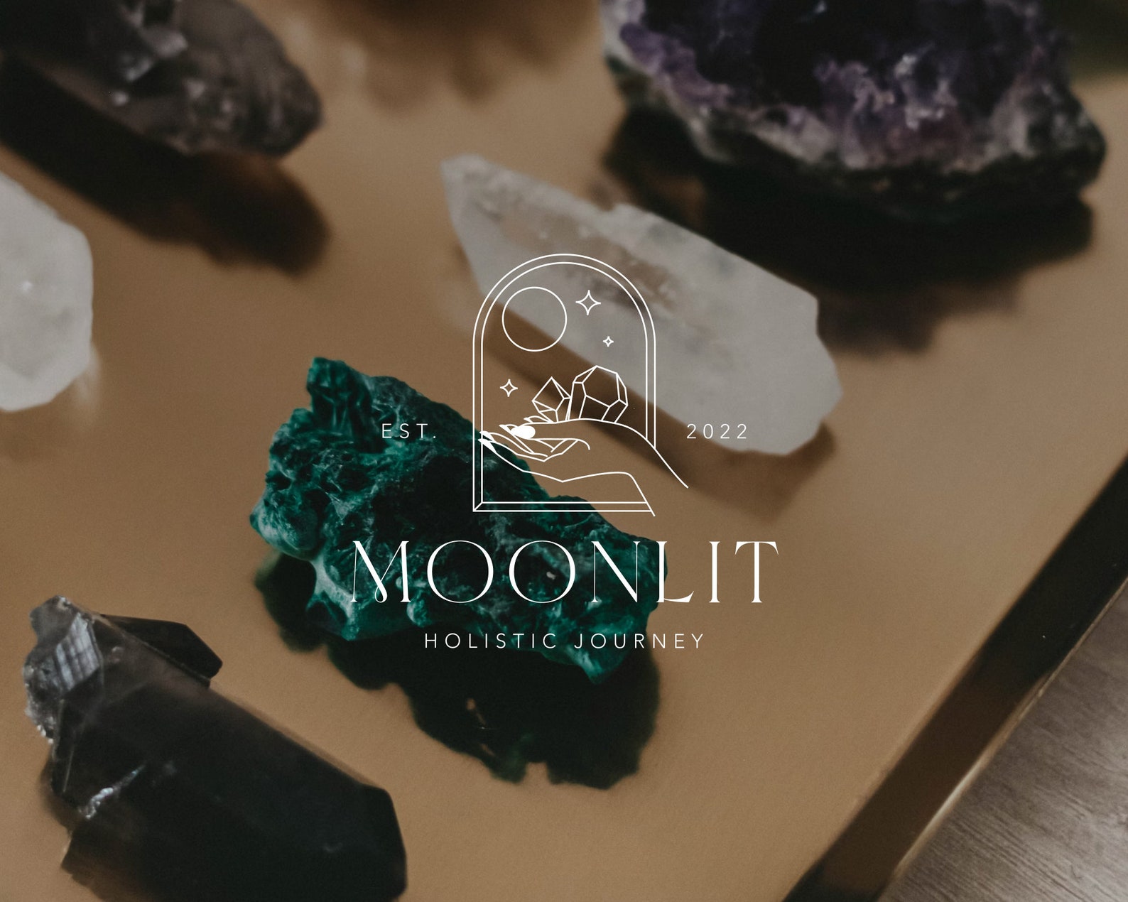 Hand-drawn Celestial Crystal Logo Moon, Stars Window Spiritual Business ...