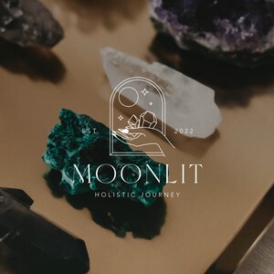 Hand-drawn Celestial Crystal Logo Moon, Stars Window Spiritual Business ...