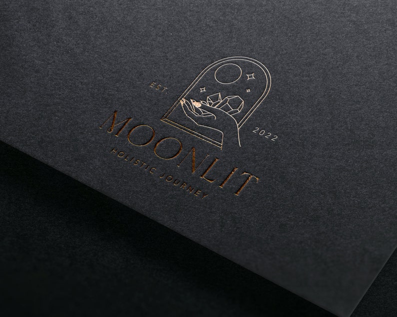 Hand-drawn Celestial Crystal Logo Moon, Stars Window Spiritual Business ...
