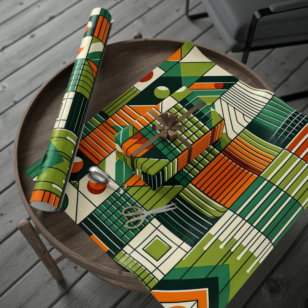 Mid Century Modern Christmas Wrapping Paper Green Orange - Etsy
