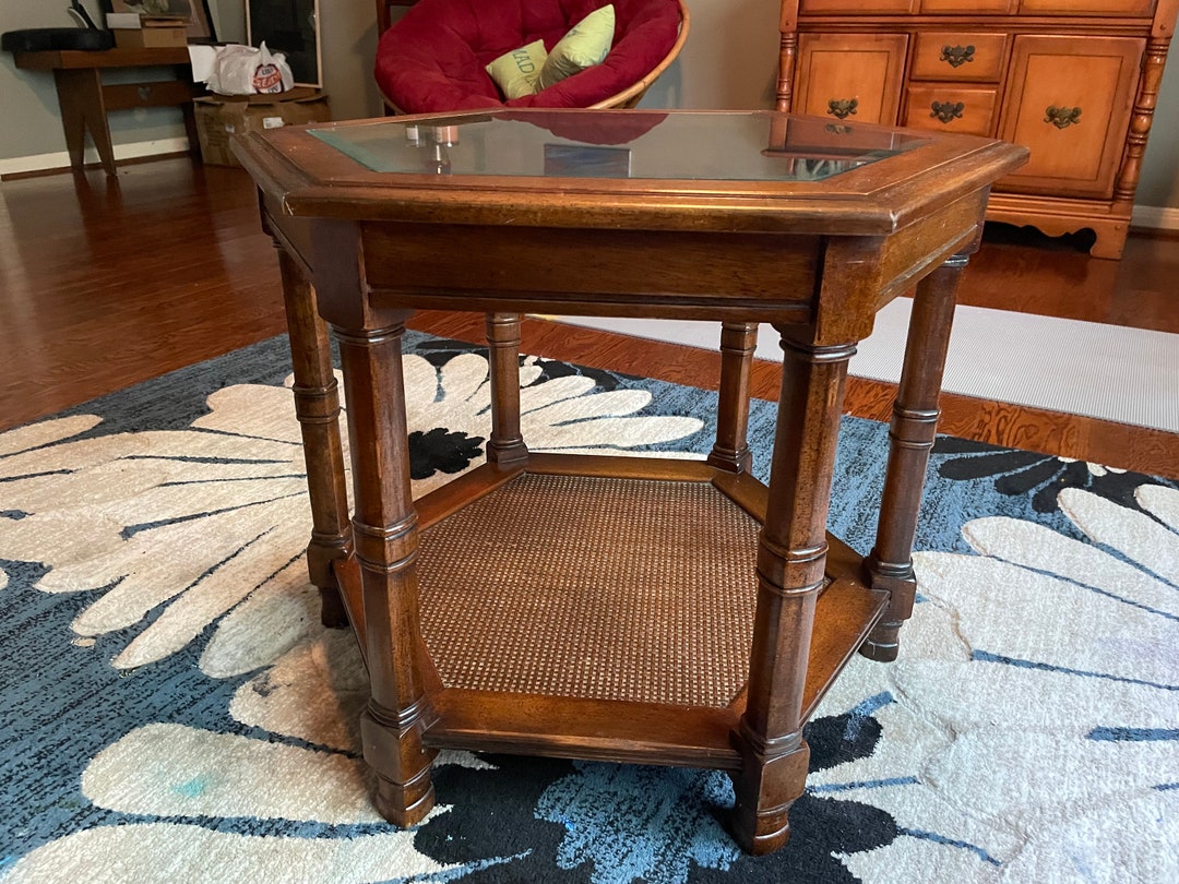 Vintage Walnut Hexagon Accent Table - Etsy