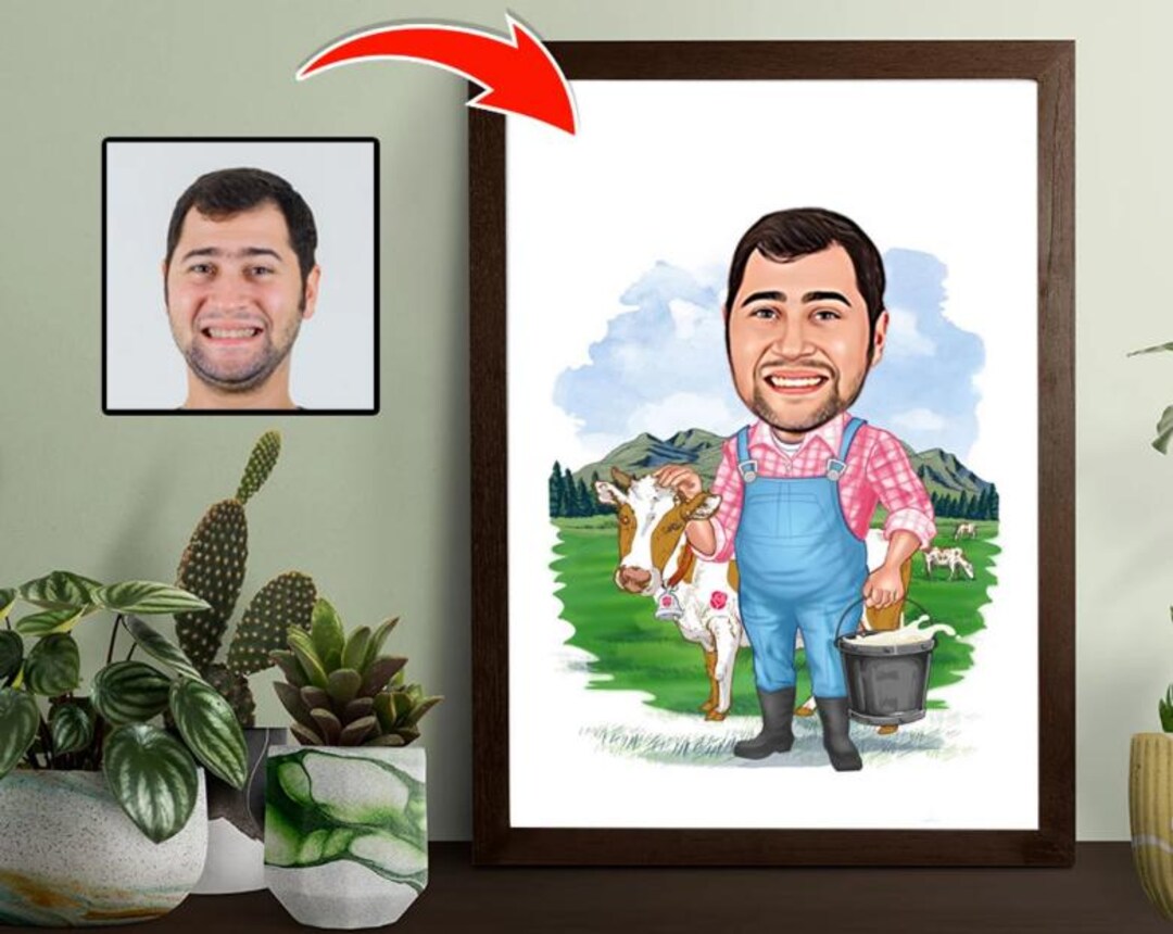 Custom Male Farmer Cartoon Portrait - Personalized Farming Art With ...