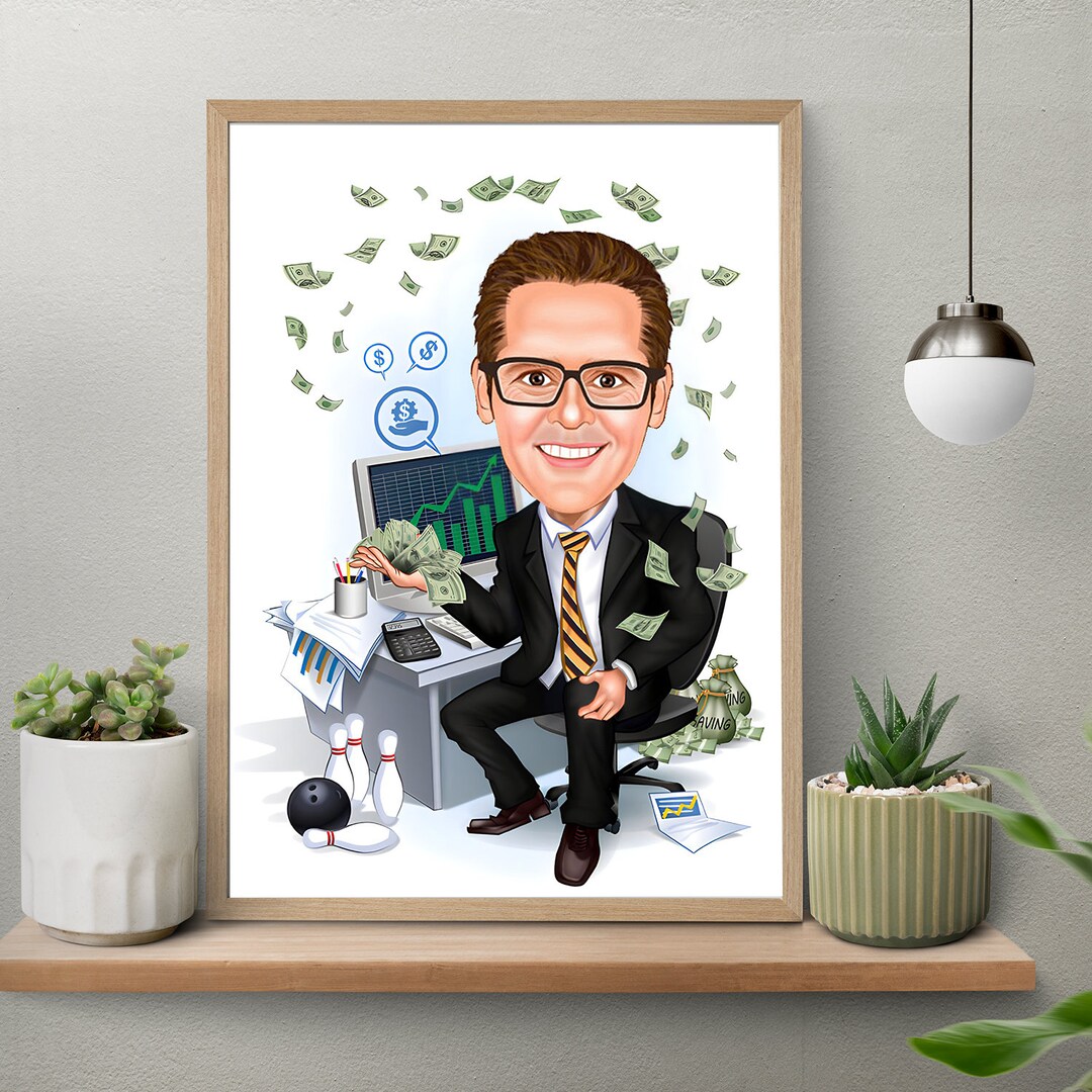 Personalized Male Investor Cartoon Portrait, Unique Financial Gift With ...