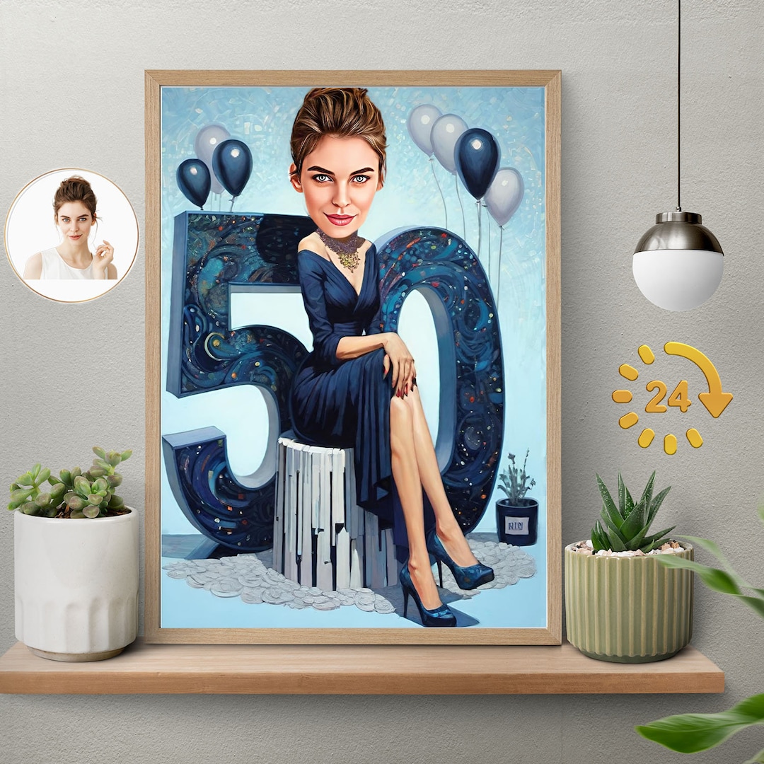 Personalized 50th Birthday Caricature From Photos, Happy Birthday ...