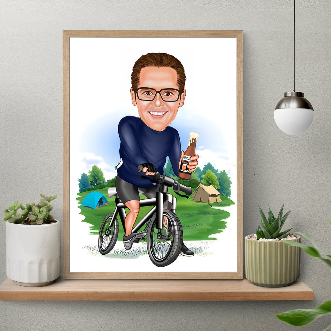 Personalized Cyclist Cartoon Portrait, Biker Gift, Custom Cyclist ...