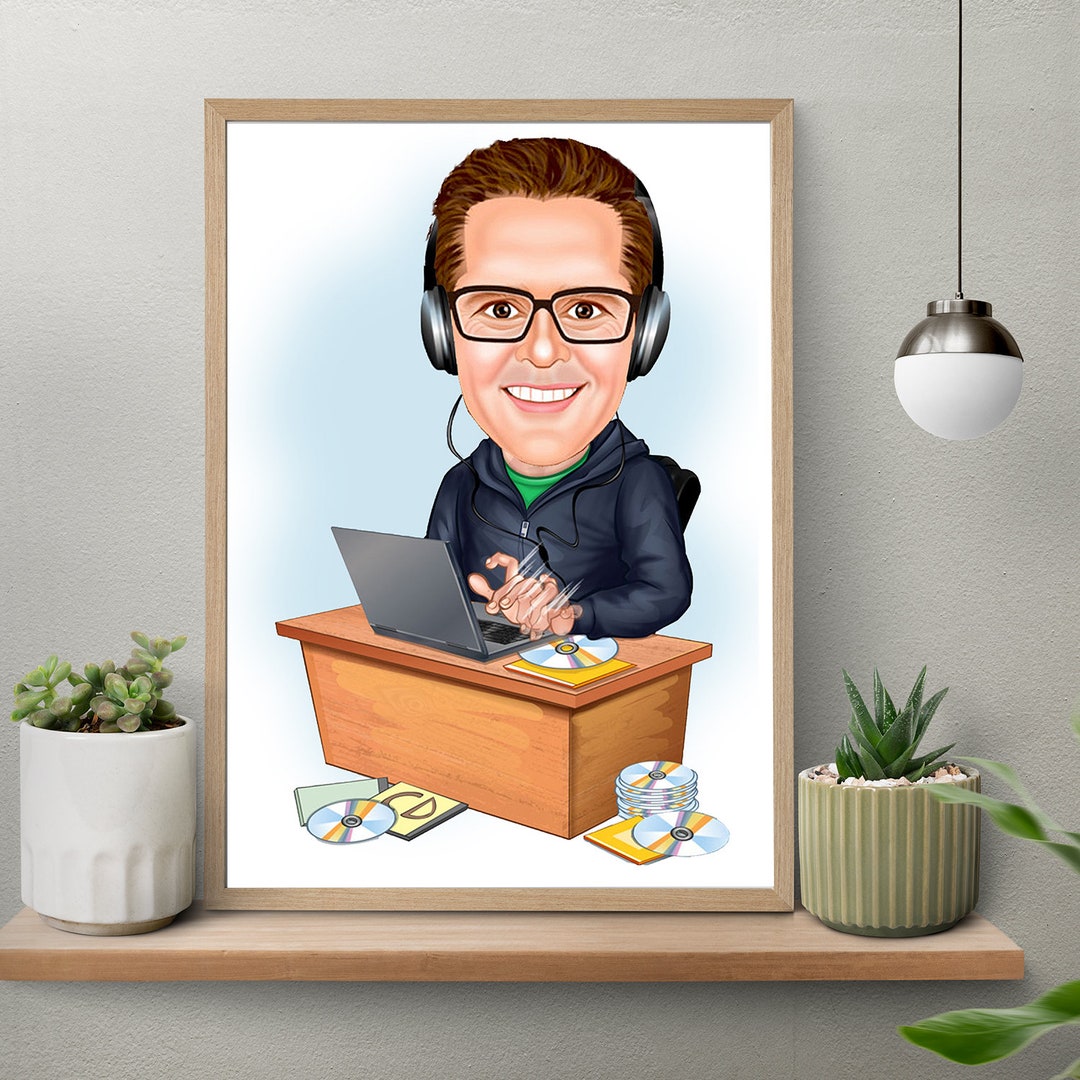 Custom Gamer Cartoon Portrait, Gamer Caricature, Gift for Gamer, Gamer ...