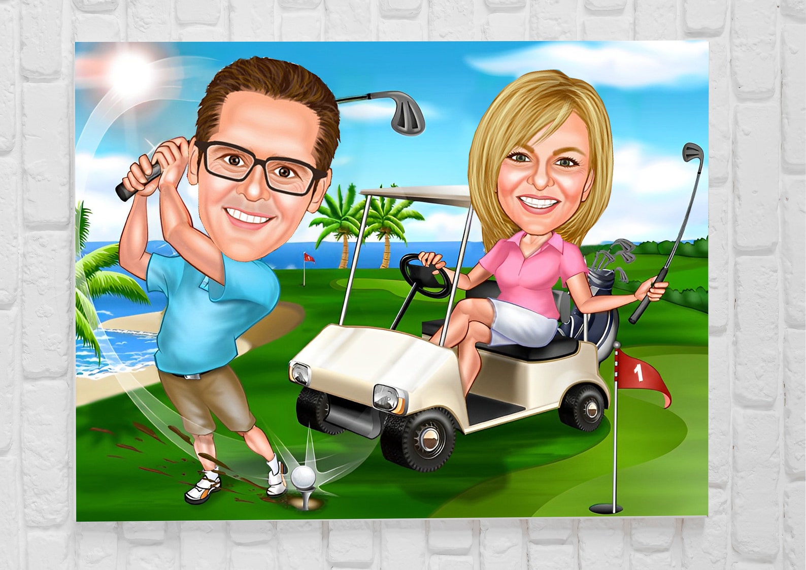 Personalized Golfer Couple Cartoon , Custom Caricature, Digital ...