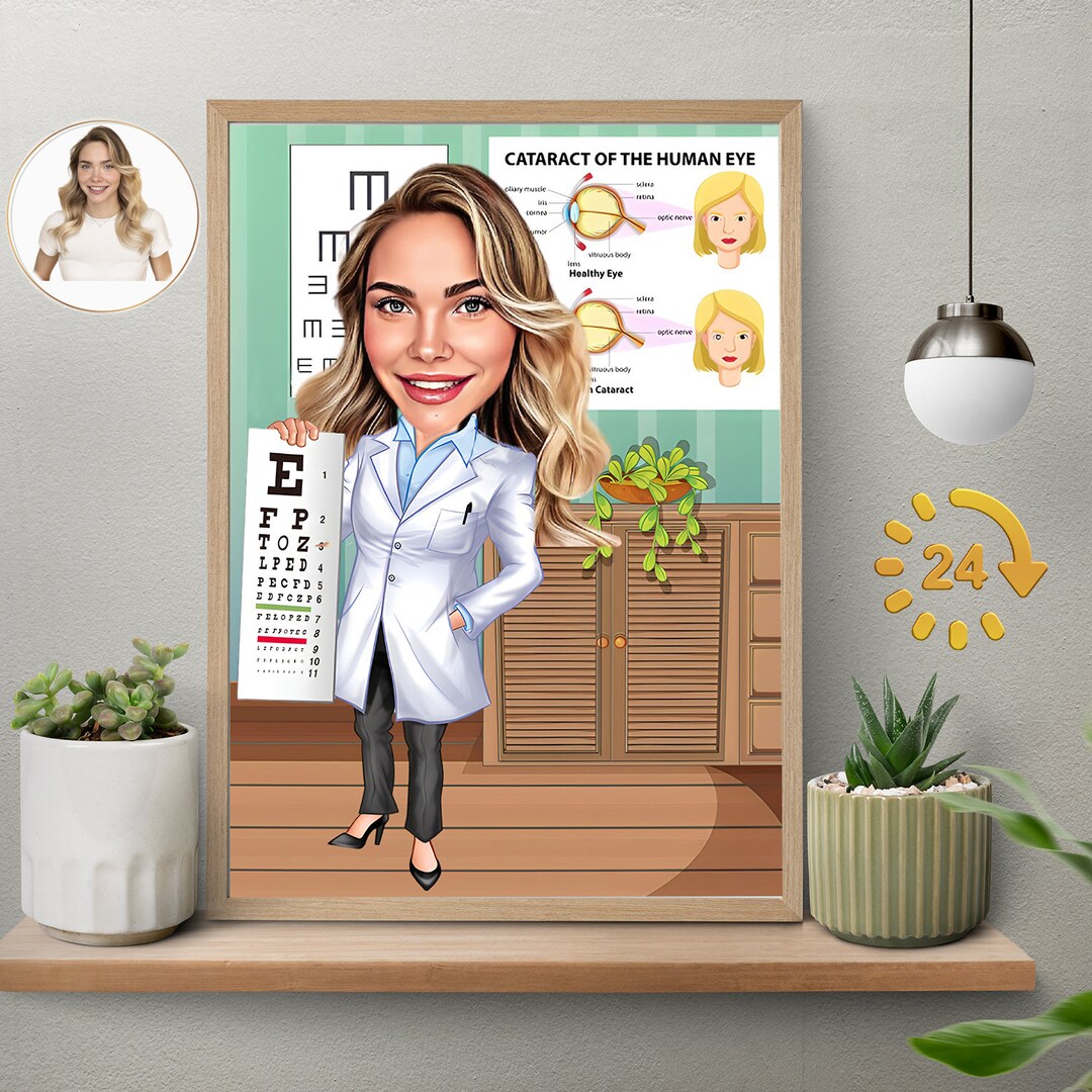 Cartoon Optometrist Portrait, Optometry Gifts, Optometry Office Decor ...