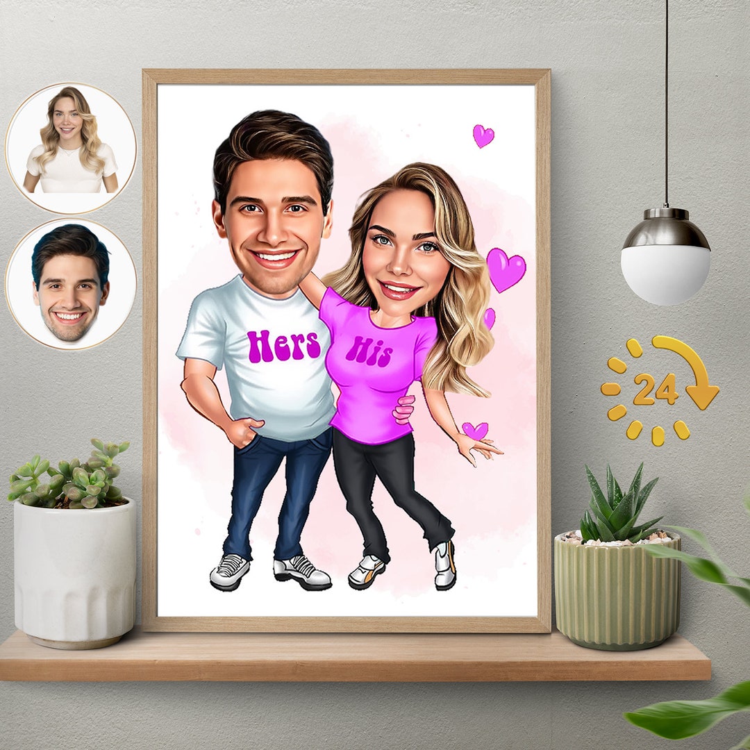 Custom Couple Cartoon Portrait, Couple Portrait, Couple Gift, Couple ...