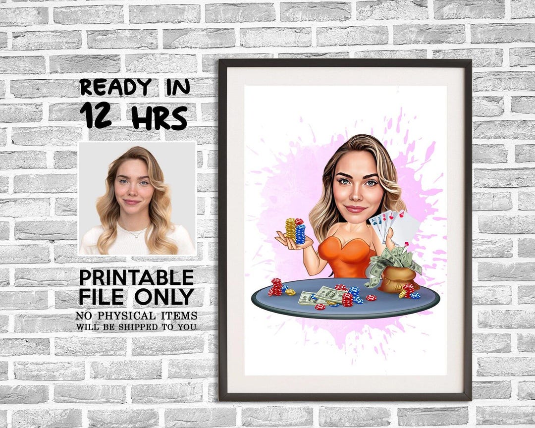Custom Gambler Cartoon Portrait, Gambler Gift for Women, Gambler ...