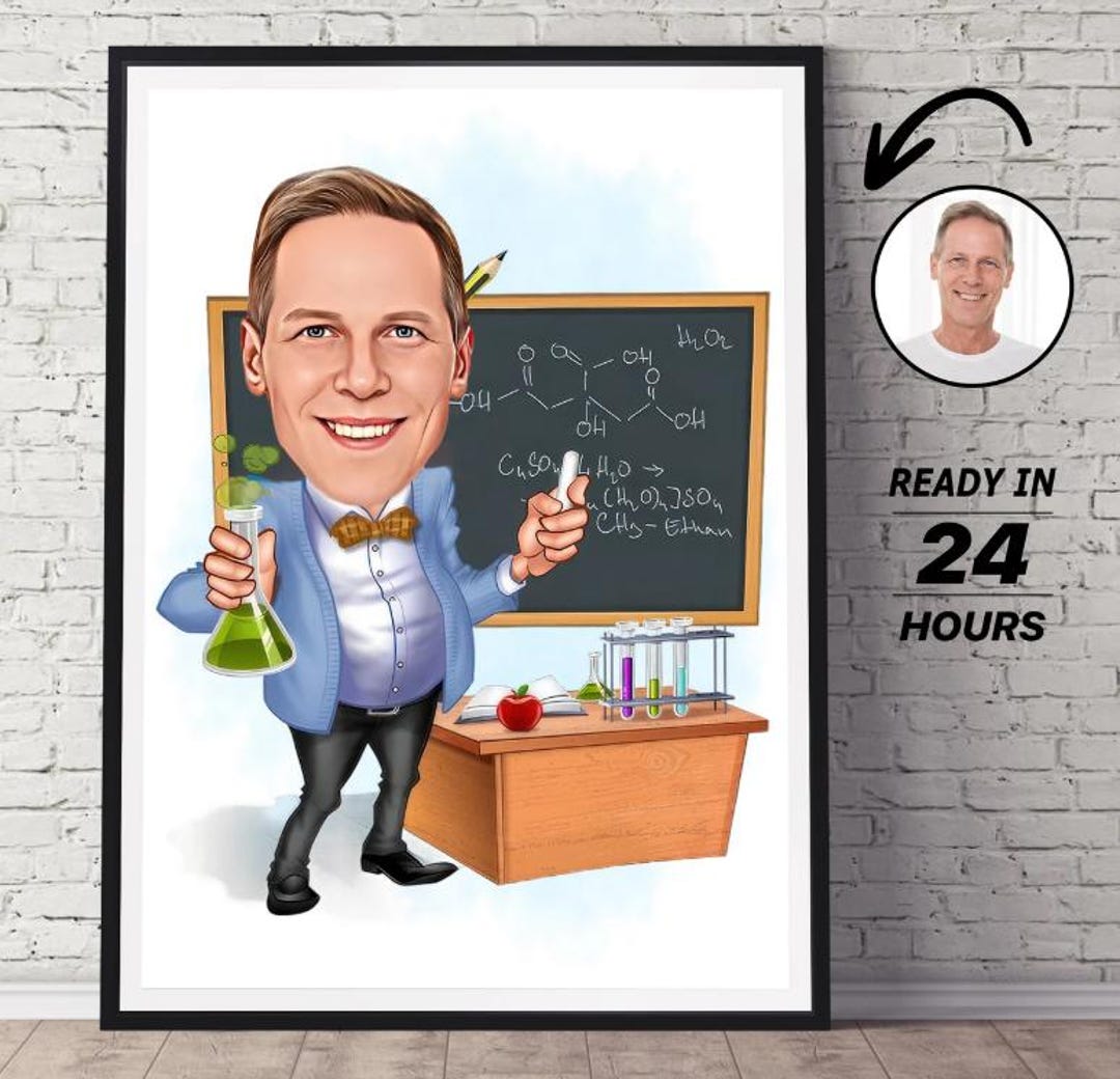 Personalized Chemistry Teacher Cartoon Portrait, Custom Teacher ...