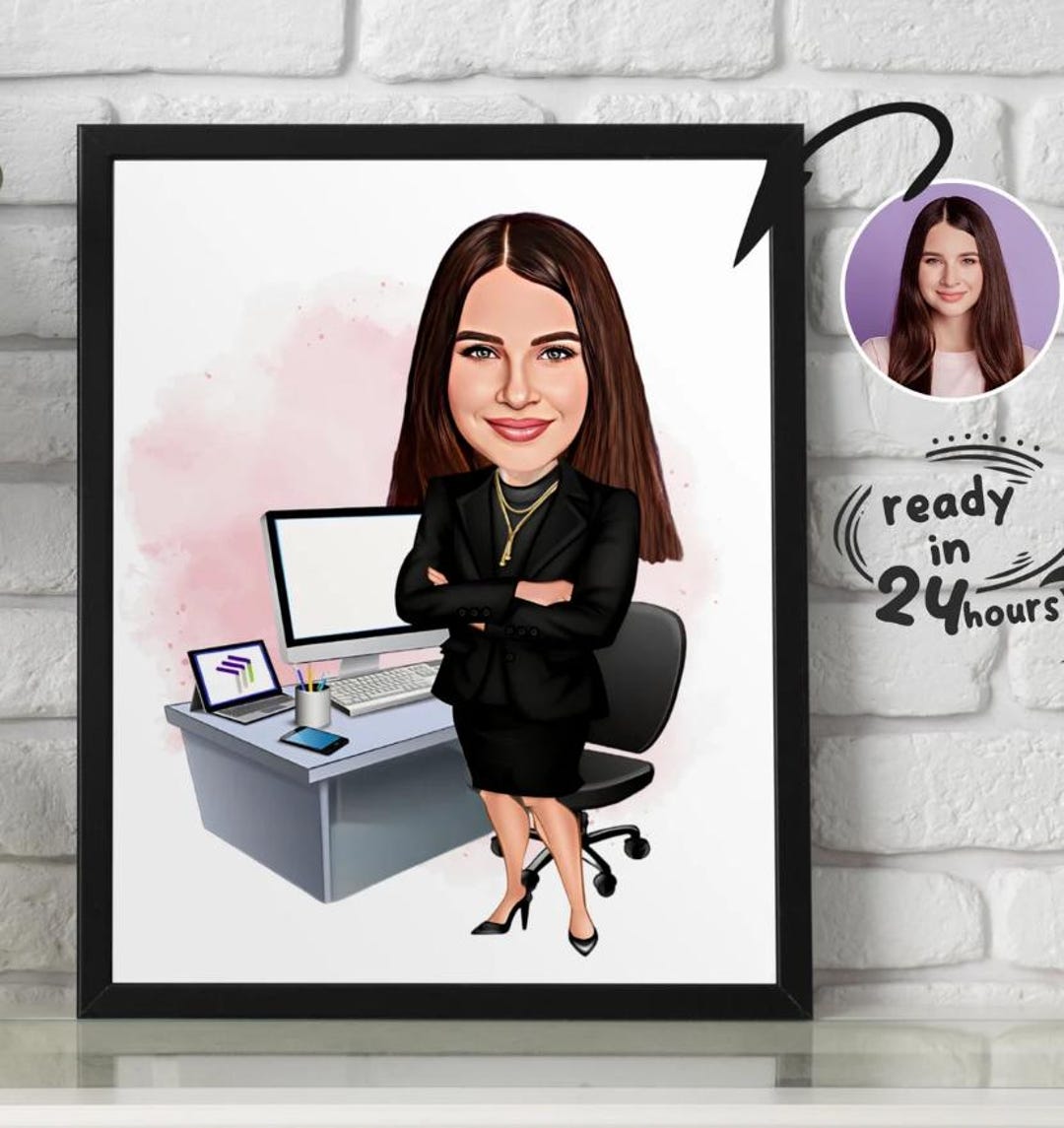 Custom Female Boss Cartoon Portrait, Personalized Office Art (digital ...