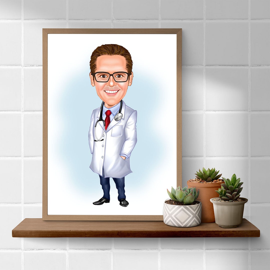 Custom Male Doctor Cartoon Portrait, Doctor Portrait, Doctor Caricature ...