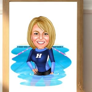 Custom Swimming Coach Cartoon Portrait, Swimming Coach Caricature, Gift ...