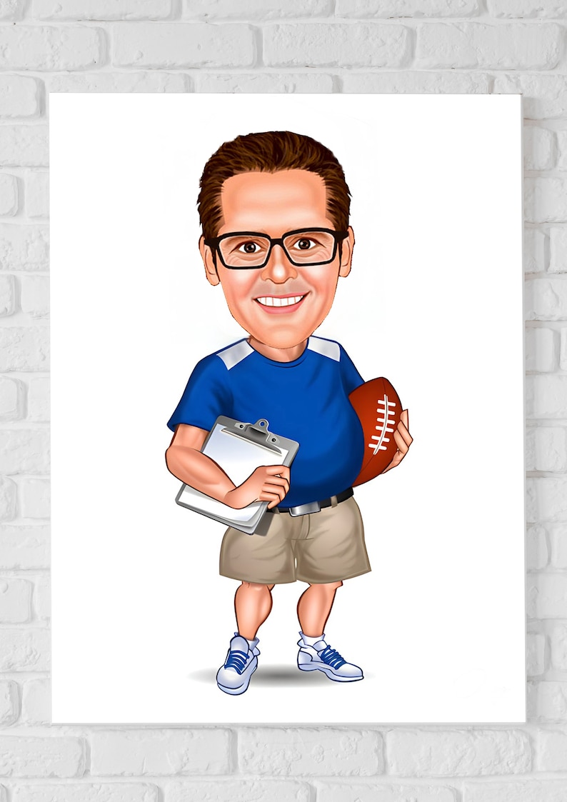 Custom Rugby Coach Cartoon Portrait Drawing From Photo, Gift for Rugby ...