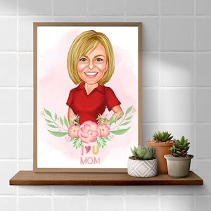 Custom Mom Cartoon Portrait, Mom Caricature, Gift for Mom, Mother ...