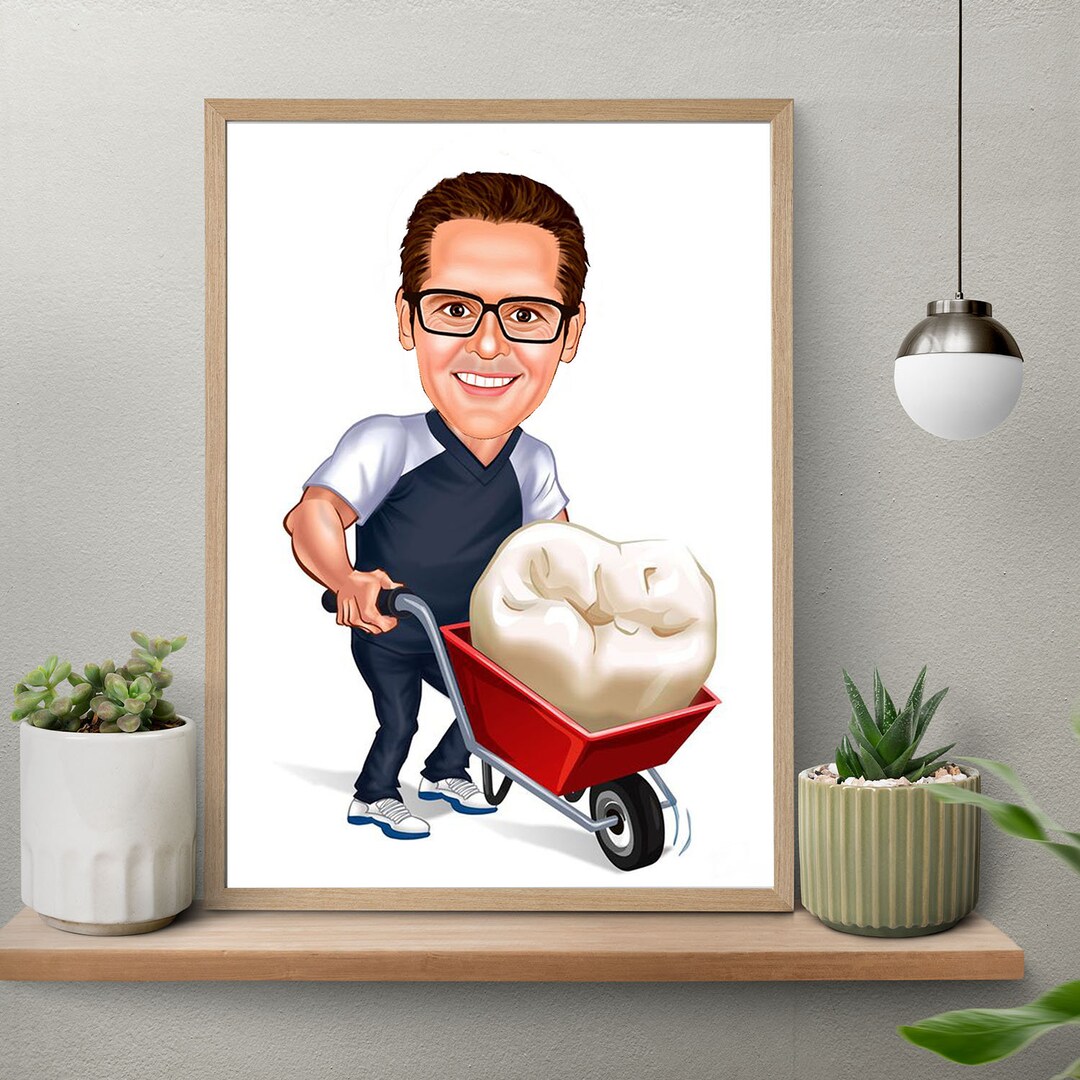 Custom Male Dentist Cartoon Portrait, Dentist Portrait, Gift for ...