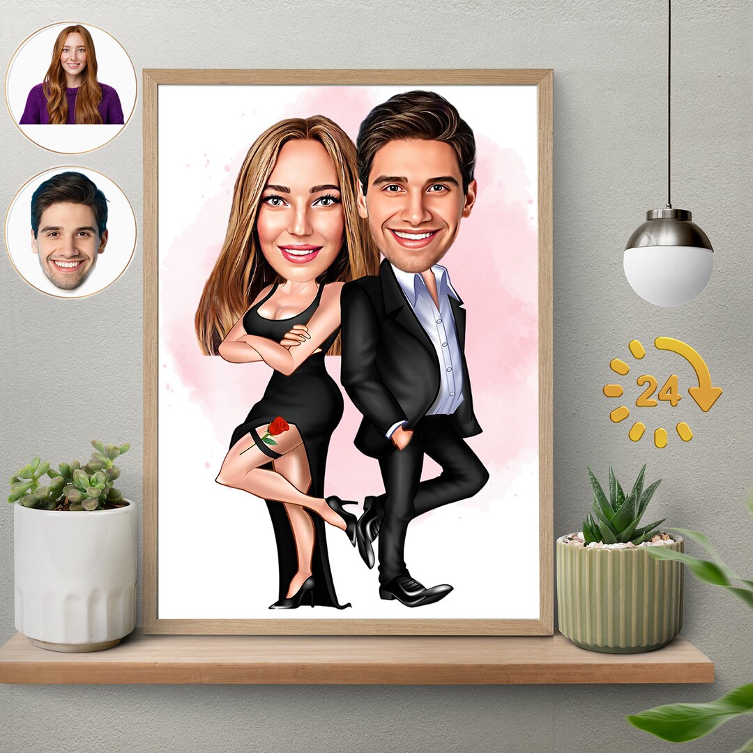 Personalized Couple Cartoon Portrait, Custom Mr & Mrs Smith Caricature ...