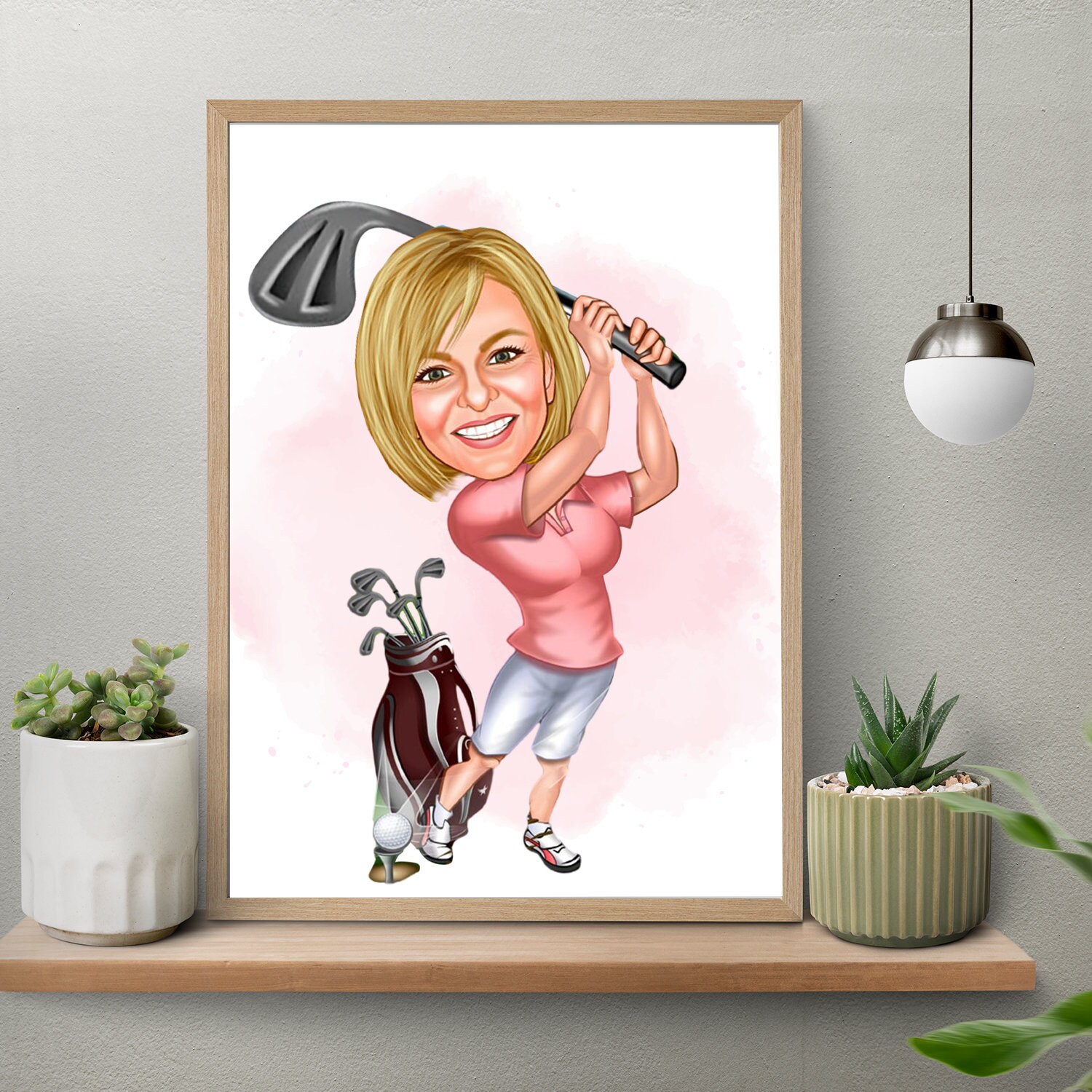 Personalized Golfer Cartoon Portrait, Custom Golfer Caricature Drawing ...