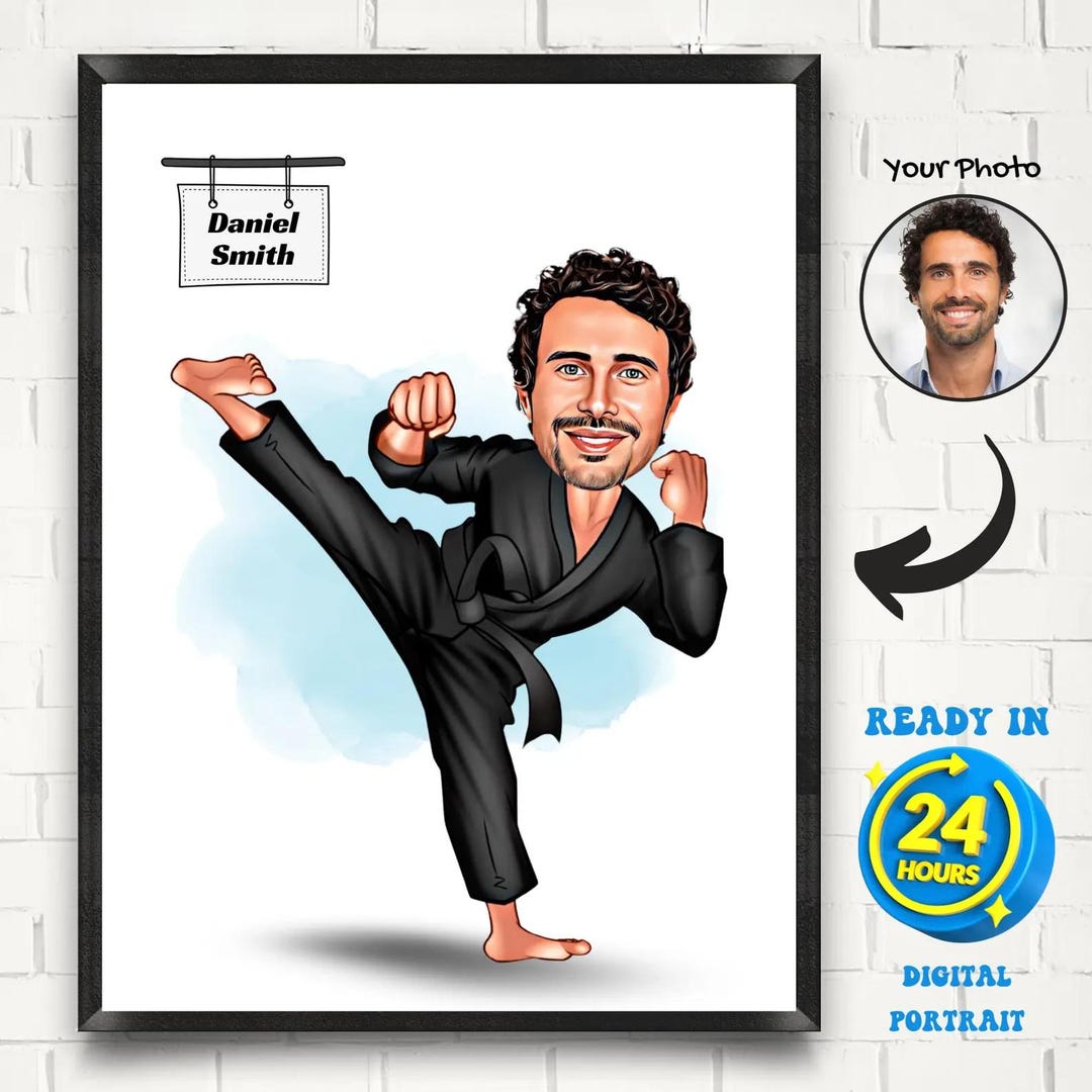 Custom Karate Cartoon Portrait, Karate Caricature, Karate Gift, Karate ...