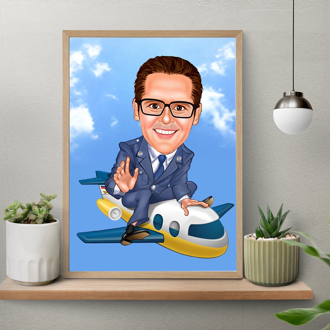 Custom Pilot Cartoon Portrait, Pilot Portrait, Pilot Gift, Pilot ...