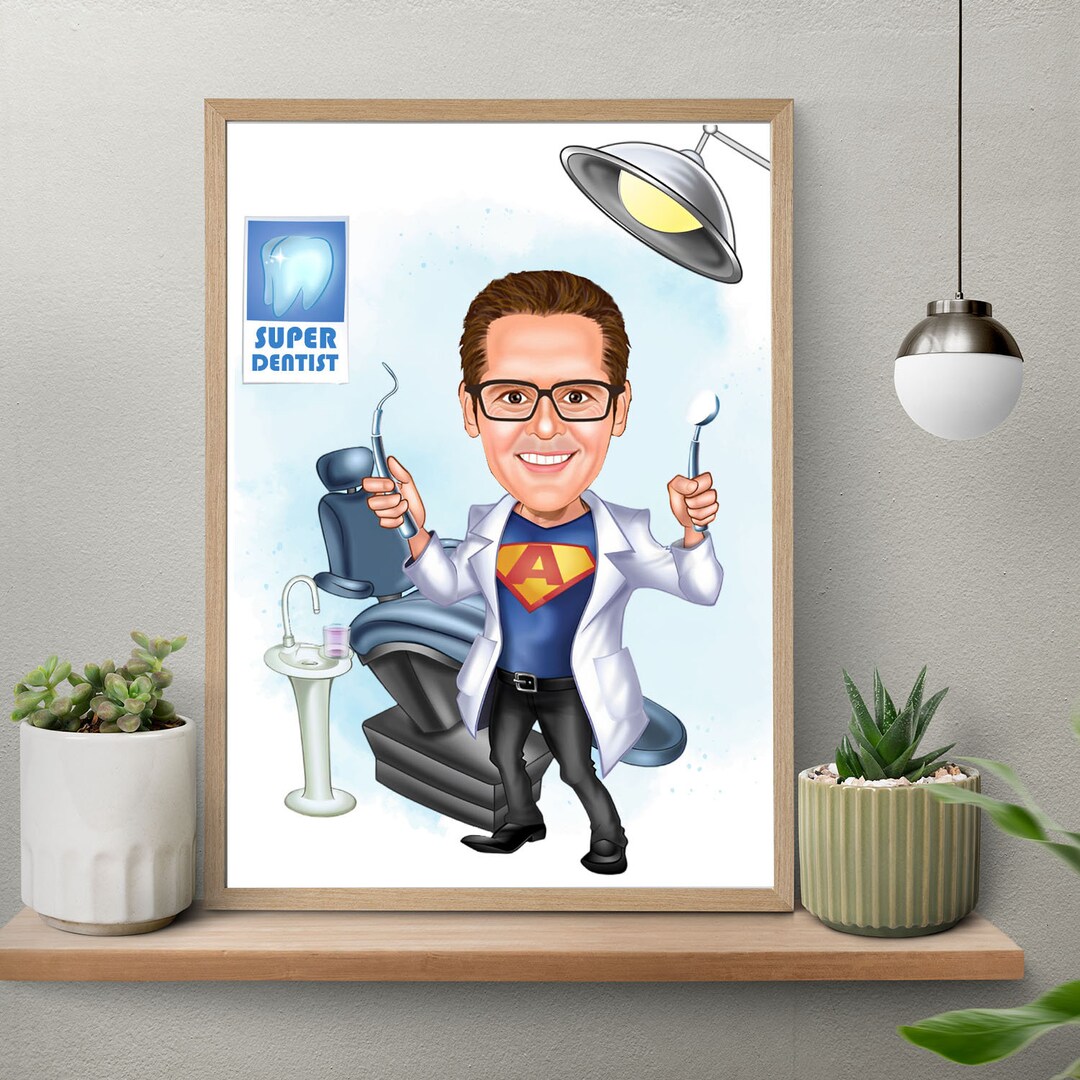 Custom Male Dentist Cartoon Portrait, Dentist Portrait, Gift for ...