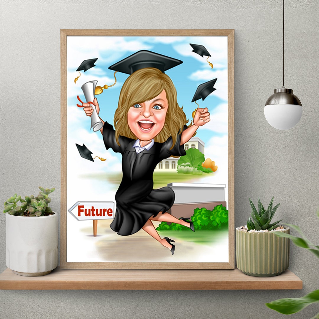 Custom Graduation Cartoon Portrait, Graduation Portrait, Graduation ...