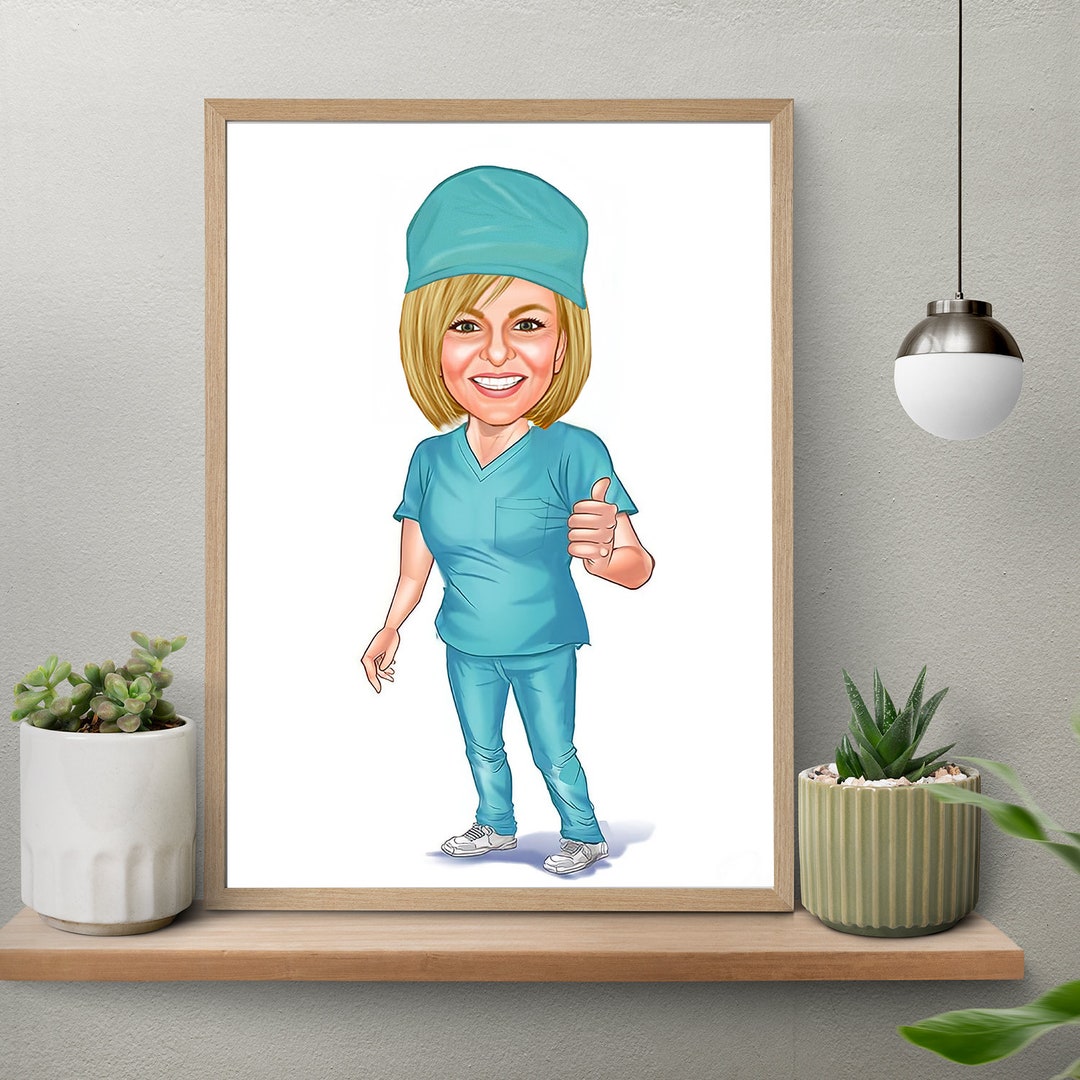 Custom Woman Doctor Cartoon Portrait, Doctor Portrait, Doctor ...