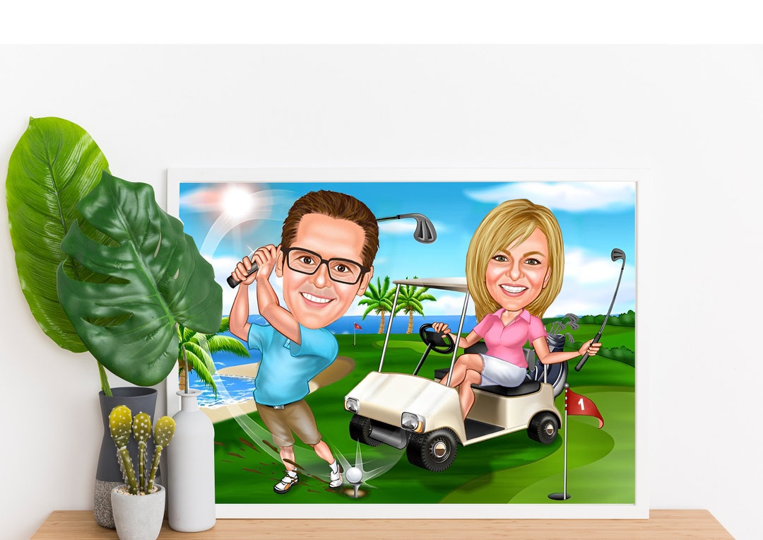Personalized Golfer Couple Cartoon , Custom Caricature, Digital ...