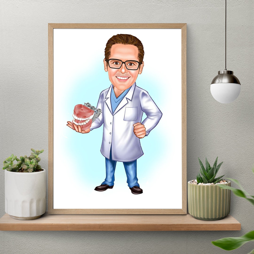 Custom Male Dentist Cartoon Portrait, Dentist Portrait, Gift for ...