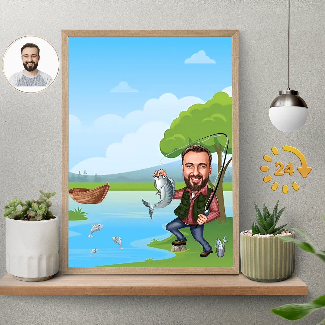 Custom Fisherman Cartoon Portrait, Fisherman Portrait, Caricature From ...
