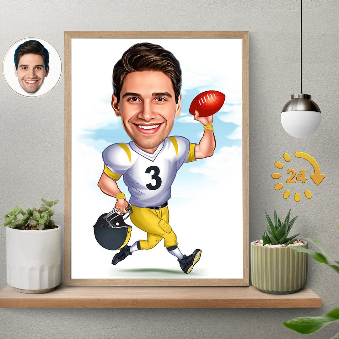 Custom Football Cartoon Portrait, Football Portrait, Football Gift ...