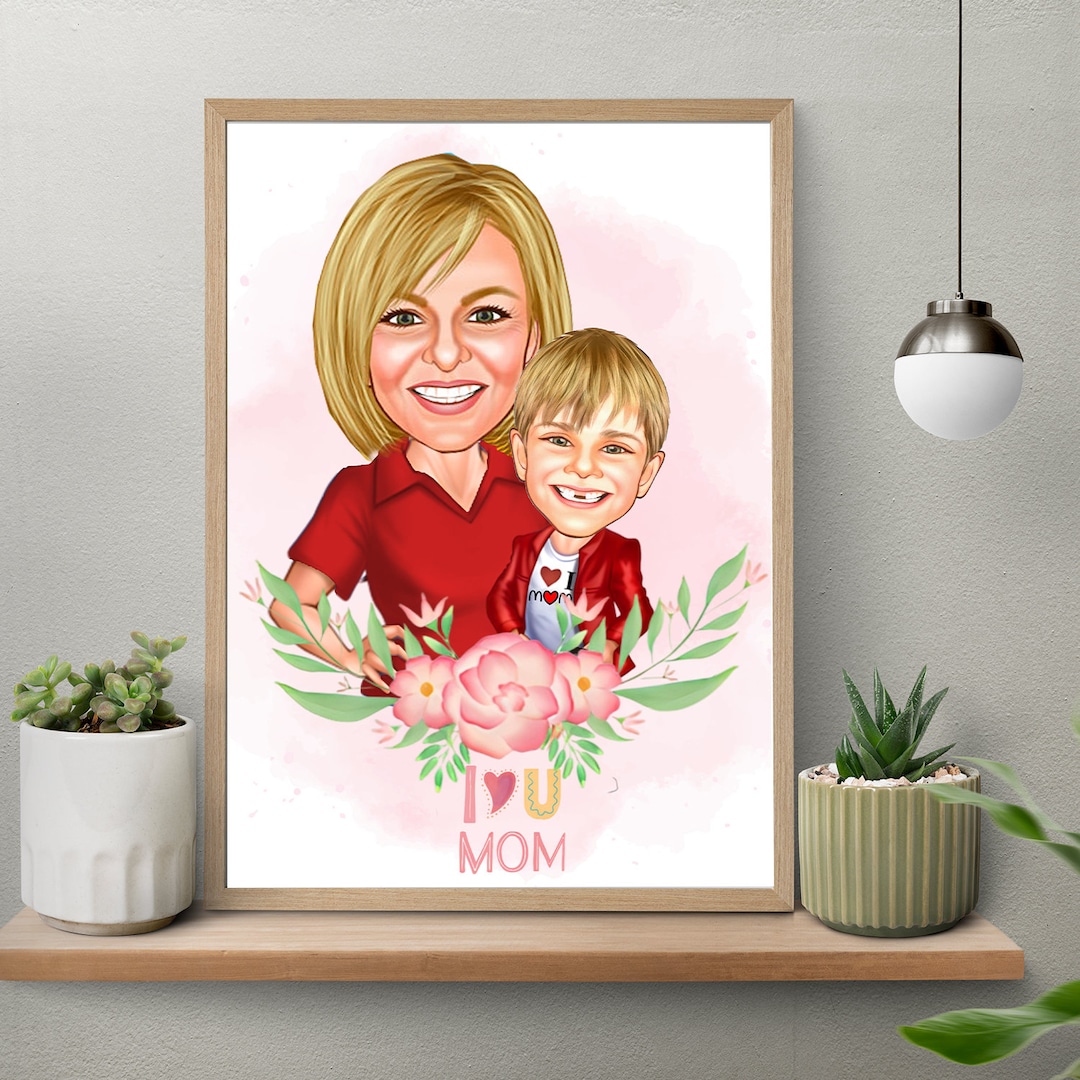 Custom Mom Cartoon Portrait, Mom Caricature, Gift for Mom, Mother ...